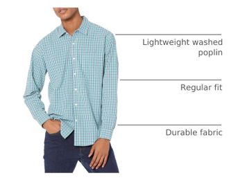 Amazon Essentials Herren Lang&auml;rmeliges Business Hemd aus Popeline Normale Passform, Blau Gr&uuml;n Vichy-muster, XL