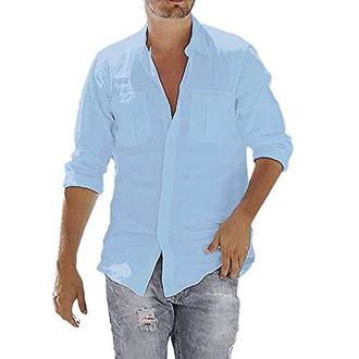 Generic Chemise en coton et lin pour homme Henley Gym Tops Solide Poche en lin Baggy Blouse Tops Manches T Chemises en coton Long Chemisier pour homme Tunique