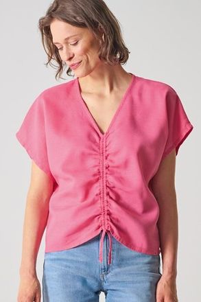 Hempage Hempage Damen vegan Bluse Sommerbluse Mit Raffung Hibiskus Pink