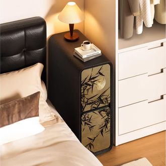 Generic Schwarzer Nachttisch, Nachttische for Schlafzimmer Mit 2 Schubladen, Abgerundeten Ecken, Bodenstehenden Schrankbeinen for Wandrisse