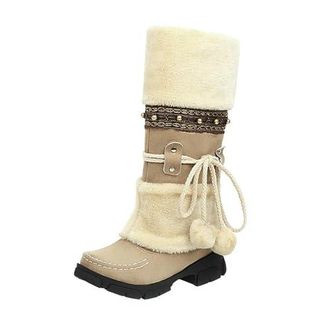 Generic JJDFW Bottes pour femmes chaudes automne et hiver commerce ext&eacute;rieur talon moyen bottes en coton bottes hautes, beige, 39 2/3 EU