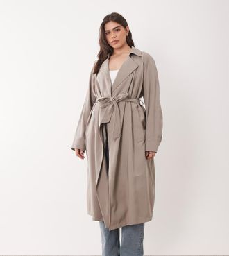 Asos Curve ASOS DESIGN Curve - Weicher Longline-Trenchcoat in Pilzbraun-Grau