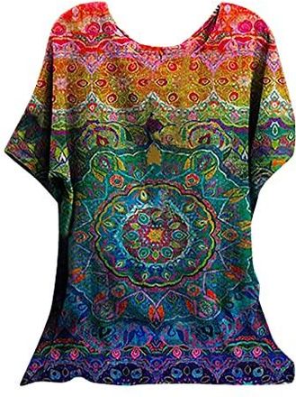 Generic Robes boh&egrave;me 2026 pour femmes et hommes, t-shirt imprim&eacute; num&eacute;rique 3D, tunique d&eacute;contract&eacute;e, Orange, XXL