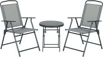 OUTSUNNY Bistro-Set 3-teilig aus Metall Wetterfest Gartenm&ouml;bel Set mit klappbar Glastisch Gartenst&uuml;hlen Outdoor Balkonm&ouml;bel Set Sitzgruppe Balkonset