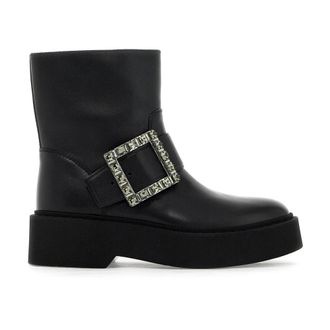 Roger Vivier Kristall Schnalle Leder Bikerstiefel - - Shoes - Damen - Schwarzk - 41 EU
