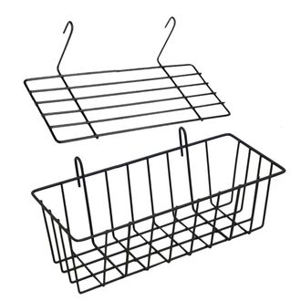 BESPORTBLE 2 St&uuml;ck Schwarzes Gitterwandkorb Regalset aus Rostfreiem Eisen Wand Drahtkorb mit Haken Platzsparendes Aufbewahrungsregal f&uuml;r Wohnzimmer K&uuml;che und B&uuml;r