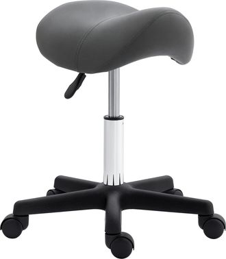 HOMCOM Rollhocker Höhenverstellbarer Drehhocker Arbeitshocker mit Rädern Drehbarer Salonstuhl Sitzhocker Salon Hocker Kunstleder Grau 48 x 47 x 45-59 cm