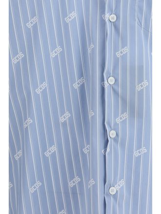 GCDS Mens Shirt Pinstripe Faded Blue-White Cotton Blue/white