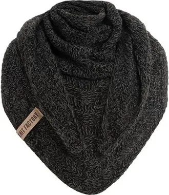 Knit Factory Sally Ch&acirc;le Tricot&eacute; - Foulard Triangle - Foulard femme pour lhiver - &Eacute;charpe Femme - Ch&acirc;le Femme - 100% Fabriqu&eacute; en Europe - Noir/Anthracite - 220x85 