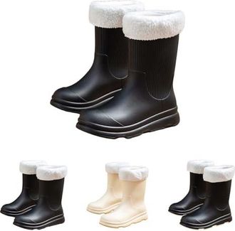 Generic Wellington Bottes de pluie mi-mollet antid&eacute;rapantes et imperm&eacute;ables avec doublure en peluche, amovibles et lavables pour la p&ecirc;che, le jardinage, Noir,