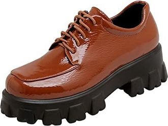 Generic Mocassins pour femme - Coupe large - Style d&eacute;contract&eacute; - Classique - Confortable - Semelle &eacute;paisse - Cuir synth&eacute;tique brillant - Talon bas - Antid&eacute;rap