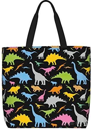 Generic Sac De Courses Motif De Squelette De Dinosaure Noir Et Blanc Sac Biblioth&egrave;que Avec Poign&eacute;es Pliable Sacs &Agrave; Main, Pour Shopping, Filles, Burea, Voyage