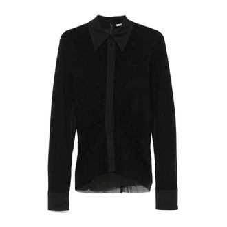Jil Sander Chemise boutonn&eacute;e transparente &agrave; fronces - Femme - Blouses et Chemises - Noir - Taille: 38 FR