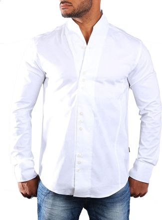 Carisma Herren Uni Langarm Stehkragen Hemd einfarbig Basic H-902-regular fit, Grösse:4XL, Farbe:Weiß