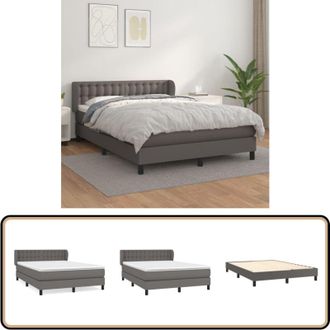 vidaXL Boxspringbett mit Matratze Grau 140x200 cm Kunstleder - Boxspringbett - Betten - Doppelbett - Kunstlederbett - Grau