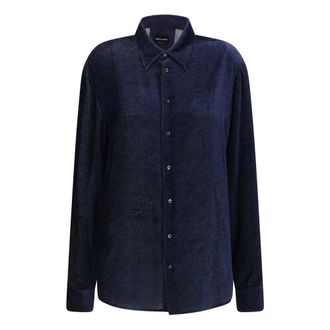 Giorgio Armani Chemise en velours d&eacute;vor&eacute; m&eacute;lang&eacute; &agrave; de la soie - Homme - Chemises - Bleu - Taille: XL