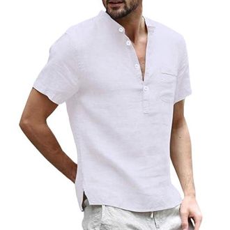 Generic Chemise d&eacute;t&eacute; boutonn&eacute;e en lin pour homme - Chemise d&eacute;t&eacute; en coton et lin - Chemise de plage l&eacute;g&egrave;re - &Eacute;l&eacute;gante chemise de vacances - Chemise &agrave; manches l