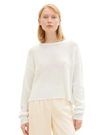 Tom Tailor Damen 1038094 Cropped Relaxed Pullover, 10348-Gardenia White, XL