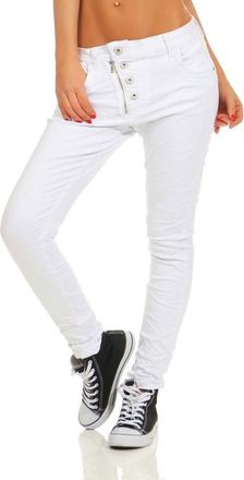 Fashion4Young 11105 Damen Jeans Hose Boyfriend Baggy Haremsjeans Slim-fit Röhre Damenjeans Pants (weiß, XL-42)