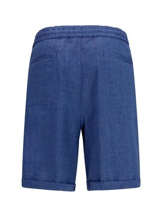 Brunello Cucinelli Linen and Merino Wool Chevron Bermuda Shorts - Blue