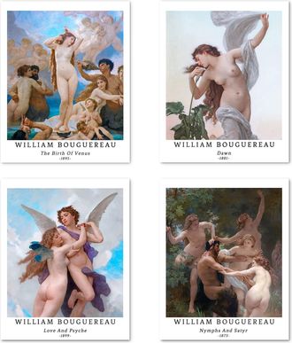 Berkin Arts Kunstdruck Ungerahmt Klassische Mythologie Historisch Bilder Set von 4, Poster Gr&ouml;&szlig;e: 20x25 cm Premium Kunstpapier Wanddeko Vintages Liebes Nymphen Pa