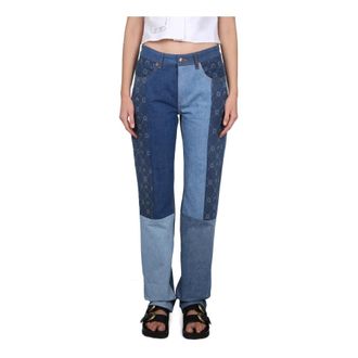 Marine Serre Regenerated Denim Moonogram Straight-Fit Hose - - Jeans - Damen - Blau - L