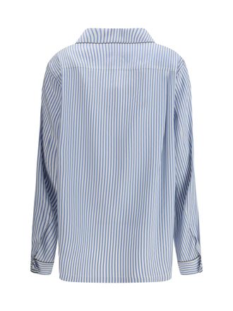 Tom Ford Womens Striped Silk Pj Shirt Sky Blue-Off White Blue/off