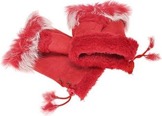 ZLYC Femmes dHiver Demi-Doigts Gants Chauds Fourrure Artificielle Gants Sans Doigts(Rouge),Taille Unique