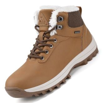 Mishansha Bottines Fourr&eacute;es Femme Hiver Chaudes Antid&eacute;rapantes &agrave; Lacets Bottes Plates en Peluche pour Ext&eacute;rieur Marron Clair EU 36