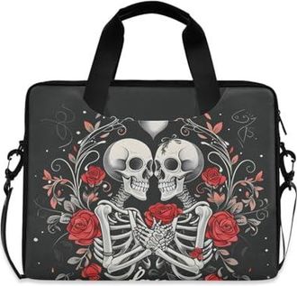 Alaza Sac pour ordinateur portable de 40,6 &agrave; 15,6 avec motif squelettes embrassant une rose, sacoche pour ordinateur portable pour femme, homme, &eacute;tudiant, t
