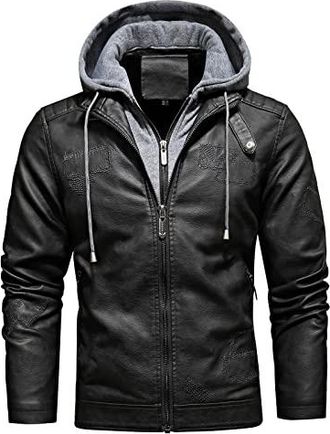 Generic Veste Softshell Homme - Automne et Hiver Hommes Peuvent enlever des vêtements en Cuir à Capuche Mode Slim rétro PU Veste en Cuir Mode Hommes Manteau V