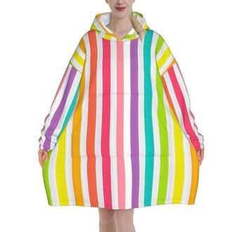 Generic Sweat &agrave; capuche color&eacute; &agrave; rayures arc-en-ciel pour femmes et hommes adultes surdimensionn&eacute;s pour une couverture douce et chaude