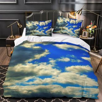 Generic Bettw&auml;sche 135x200 cm Wei&szlig;E Wolken 3 Teilig Bettbezug 135 x 200 Naturlandschaften Bettw&auml;sche-Sets 3D Weiche Mikrofaser Bettbezug Set mit Rei&szlig;verschlus