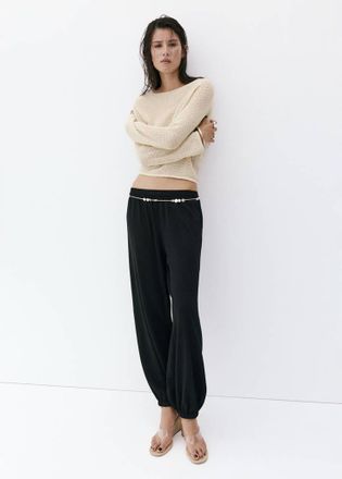 Mango Pull maille ajour&eacute;e Lurex or - Femme - S - MANGO