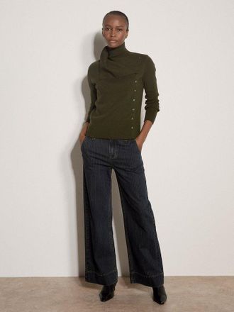 Apricot Rollkragenpullover Asymmetrischer Cardigan aus geripptem Strick