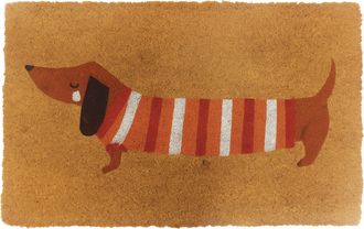 Relaxdays Fu&szlig;matte Kokos 60x40cm, T&uuml;rvorleger Dackel, rutschfest, wetterfest, Fu&szlig;abstreifer innen & au&szlig;en, Mehrfarbig