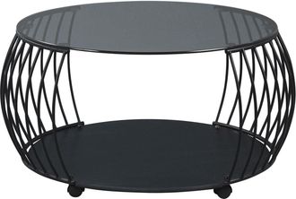 JACK Couchtisch - Grauglas - Metallgestell - &Oslash; 80 cm - mit Rollen