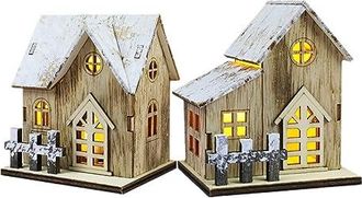 Luxshiny 2 Pi&egrave;ces Lumi&egrave;res de No&euml;l en bois d&eacute;cor de village de No&euml;l &eacute;clair&eacute; maison &eacute;clair&eacute;e par LED de no&euml;l christmas lights guirlande electrique d&eacute;coration de