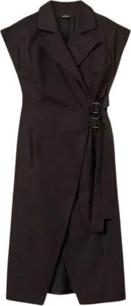 Twinset Femme, Robes, Noir, Taille: 36 FR Robe Midi Portefeuille en Popeline