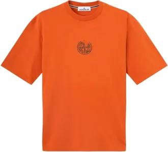 Stone Island Homme, Tops, Orange, Taille: 2XL stone island - T-shirt coupe regular avec imprim&eacute;