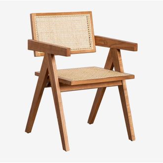 Sklum Sklum - Chaise de salle &agrave; manger avec accoudoirs en bois de fr&ecirc;ne et rotin Lali
