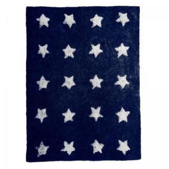 Un amour de tapis Unamourdetapis - Tapis enfant fait main en coton &Oslash;140cm bleu fonc&eacute; rond etoile