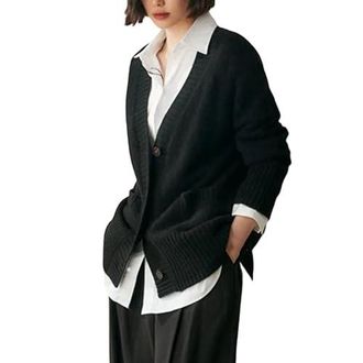 Generic Cardigan dhiver &eacute;pais avec poche boutonn&eacute;e et col en V 100 % cachemire chaud et doux pour femme, noir, Taille M