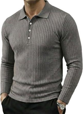 Generic Polo &agrave; manches longues pour homme - Coupe ajust&eacute;e - Chemises dentra&icirc;nement tendance et d&eacute;contract&eacute;es, gris, 3XL