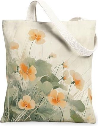Generic Sac fourre-tout en toile de capucine pour le shopping, 33 x 38 cm, sac d&eacute;picerie r&eacute;utilisable pour femme, peinture de voyage florale, d&eacute;coration cadea