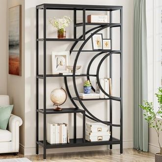 Tribesigns Biblioth&egrave;que g&eacute;om&eacute;trique, &eacute;tag&egrave;res industrielles &agrave; 8 Niveaux, biblioth&egrave;que Rustique avec Cadre en m&eacute;tal, Grandes &eacute;tag&egrave;res de Rangement Ouvertes autopo