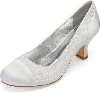 Generic Chaussures De Mariage Femmes Chaussures Mari&eacute;e Bout Ferm&eacute; Satin&eacute;e Talons Bas Dress F&ecirc;te Bridal Kitten Heels 6.5Cm,Ivoire,36 EU