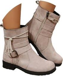 Generic Bottines dhiver pour femme - Style vintage et d&eacute;contract&eacute; - En daim - &Agrave; lacets - Bout rond - Talons bas - Bottines de cowgirl occidentales avec fermet