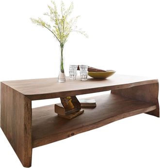 DELIFE Wohnzimmertisch Live-Edge Akazie Braun 130x60 cm Baumkante Baumtisch