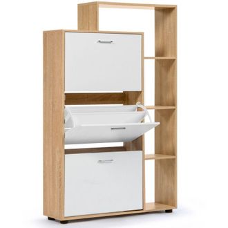 IDMarket Idmarket - Meuble à chaussures 18 paires klark imitation hêtre 3 portes blanches avec étagère